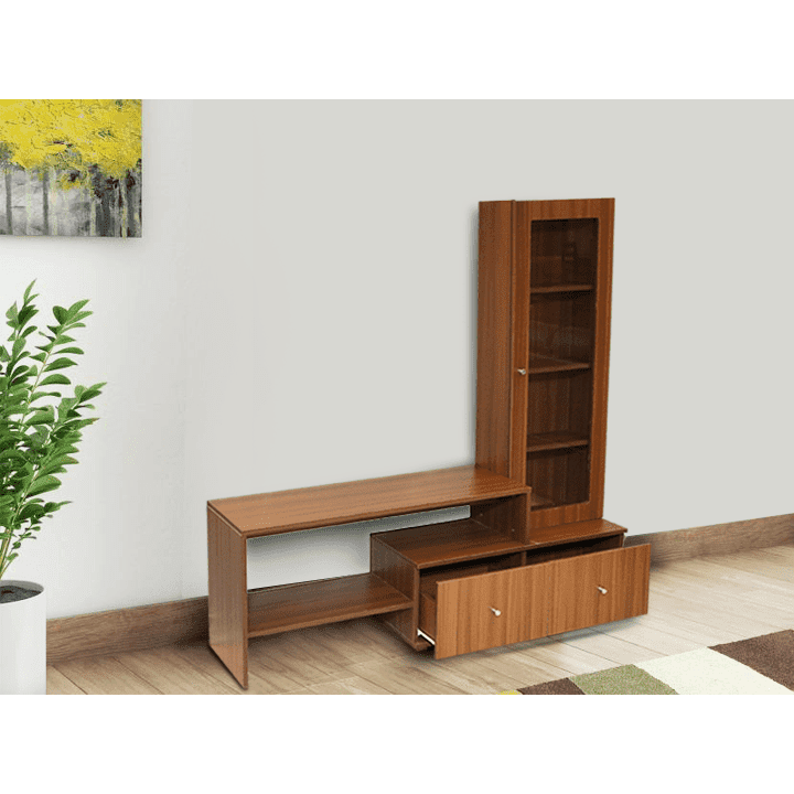 Mobel L Shape Tv Unit With Drawer Walnut Color Engineered Wood