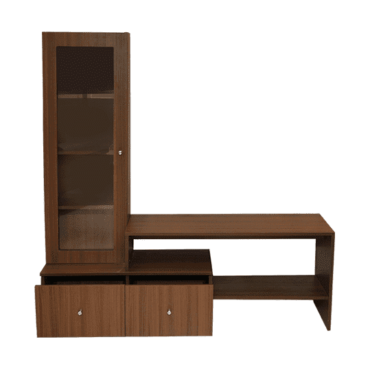 Mobel L Shape Tv Unit With Drawer Walnut Color Engineered Wood