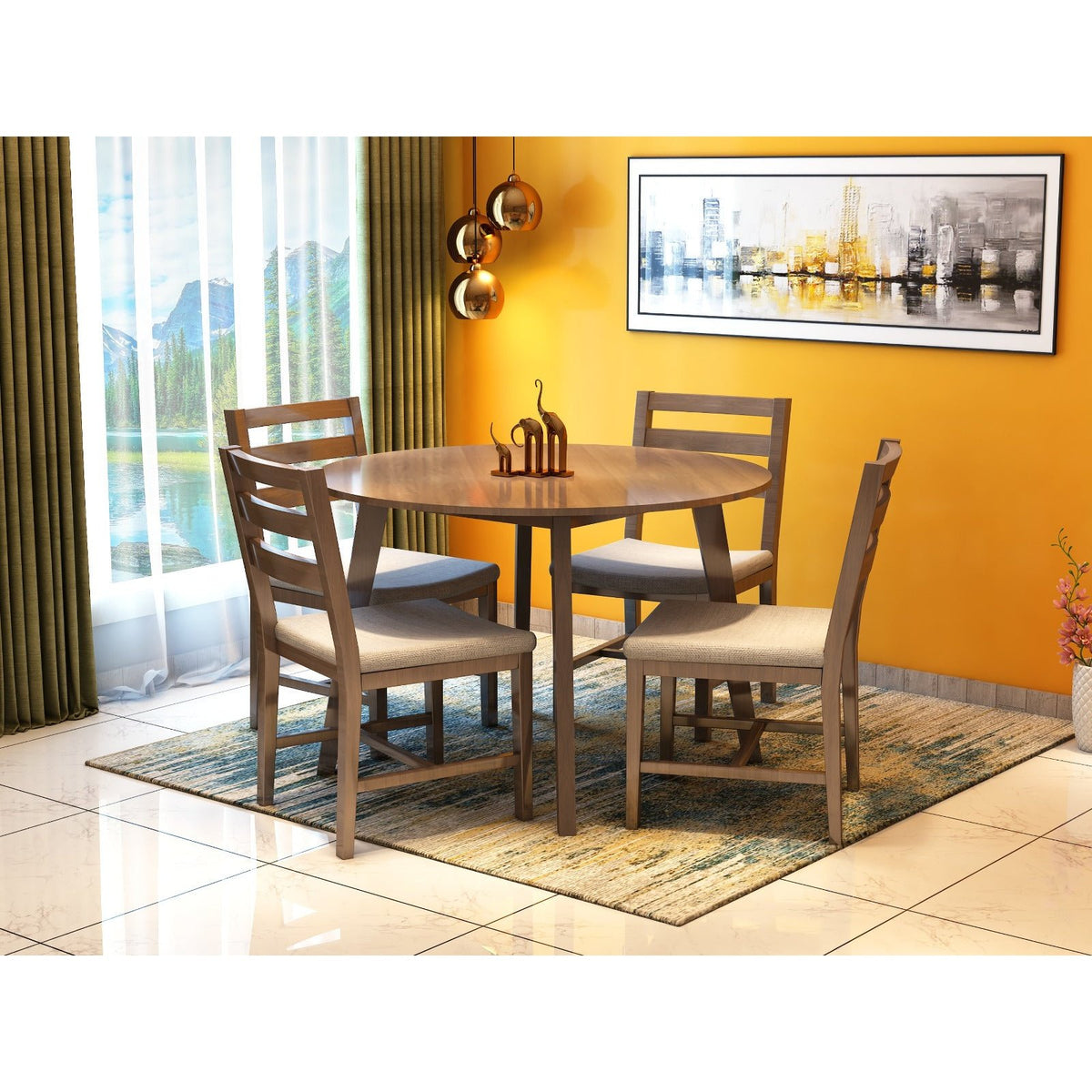 MOBEL US-7008 6 SEATER WOODEN ROUND DINING SET WITH CHAIR